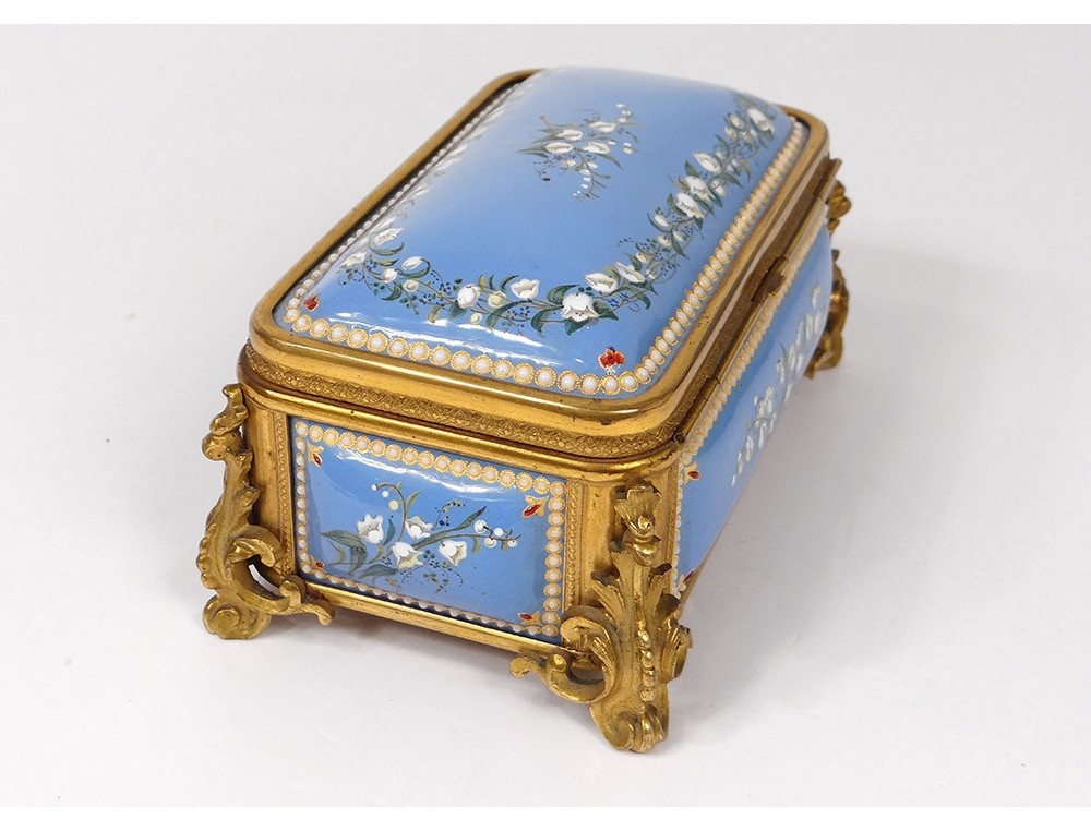 Box small enamel box Bressans pearls bronze Tahan Napoleon III nineteenth