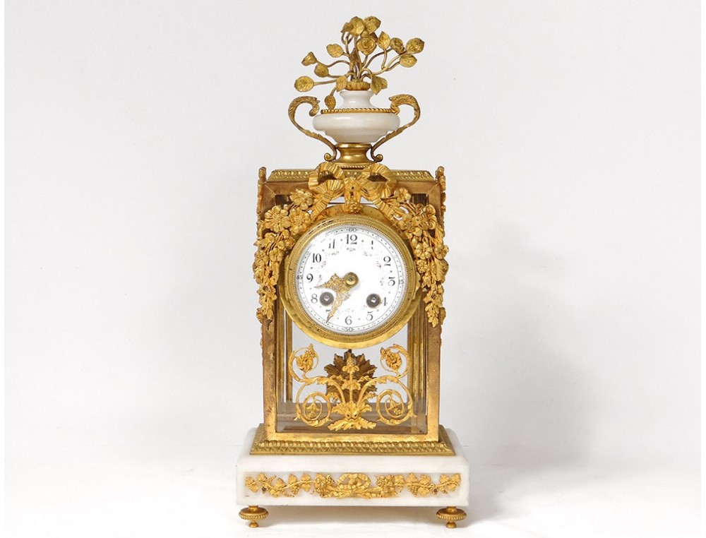 Pendulum Louis XVI gilt bronze white marble clock Napoleon III nineteenth