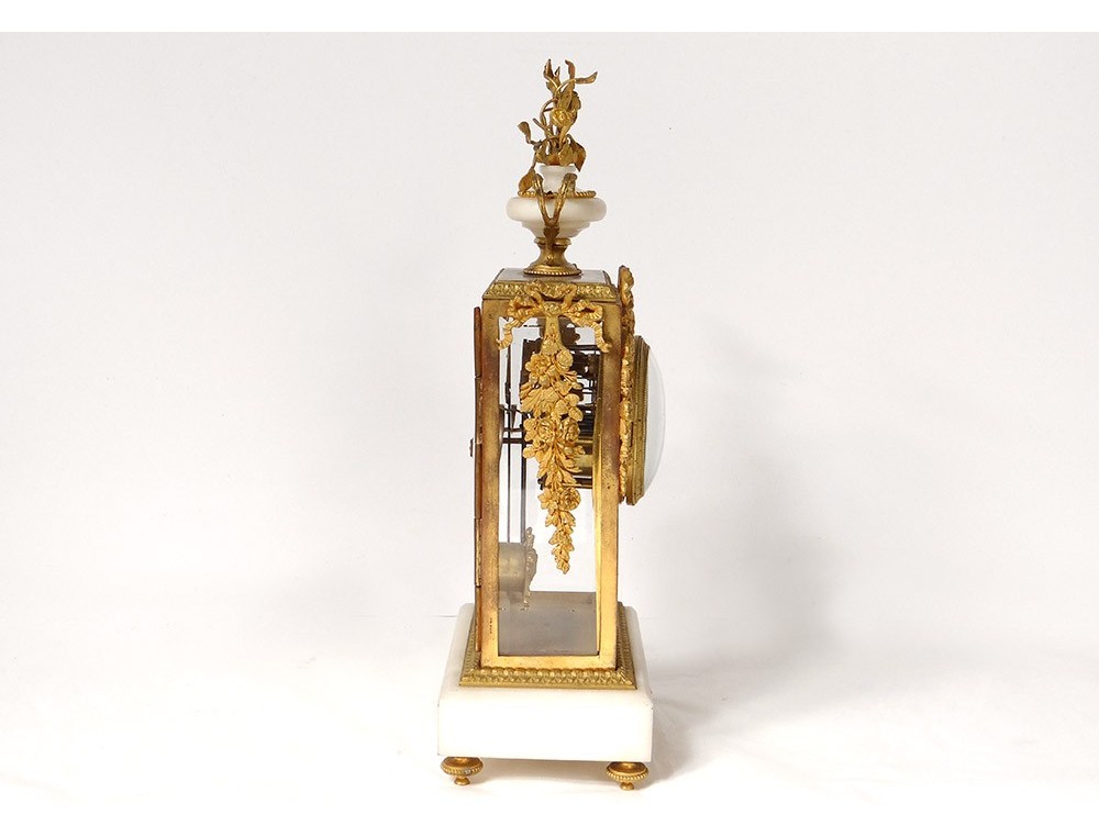 Pendulum Louis XVI gilt bronze white marble clock Napoleon III nineteenth
