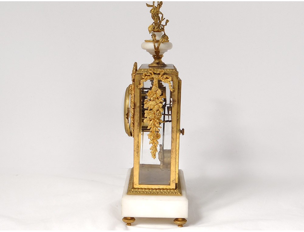 Pendulum Louis XVI gilt bronze white marble clock Napoleon III nineteenth