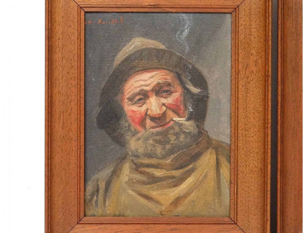 Pair HST paintings Charles Roussel portraits fishermen North France ...
