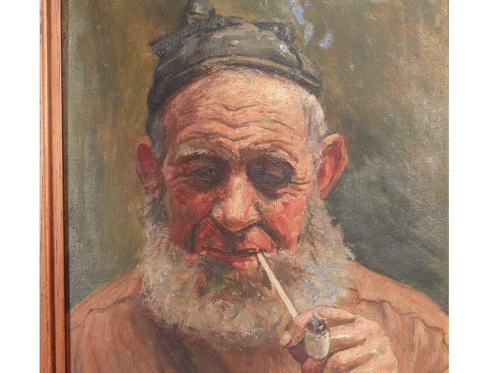 Pair HST paintings Charles Roussel portraits fishermen North France ...