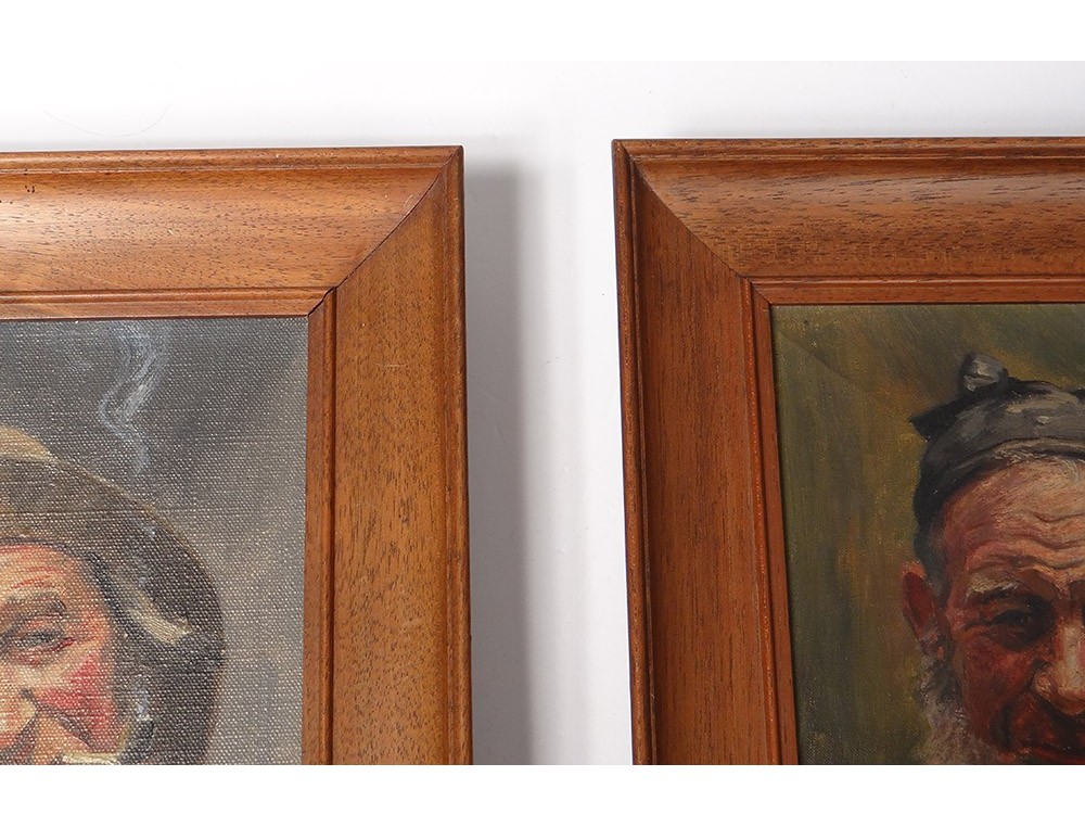 Pair HST paintings Charles Roussel portraits fishermen North France ...