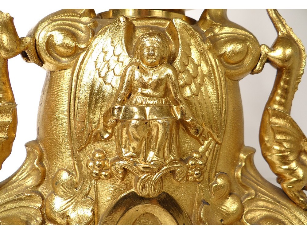 Large pascal candlestick gilded bronze chimeras angels 132cm ...