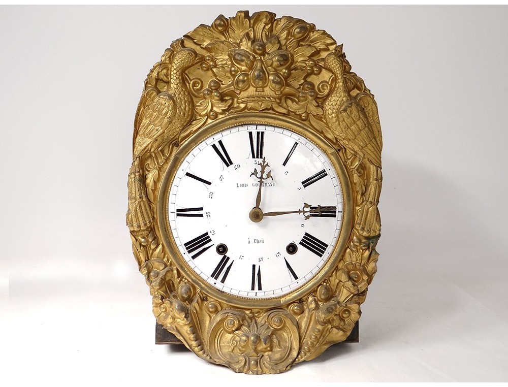 Movement clock comtoise balance automaton brass gilded birds nineteenth