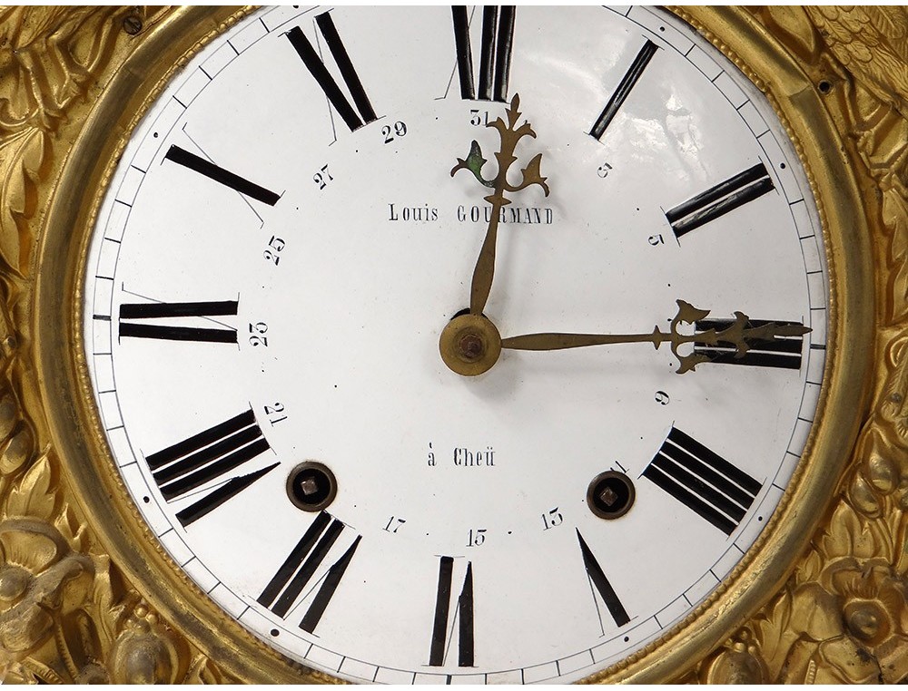 Movement clock comtoise balance automaton brass gilded birds nineteenth