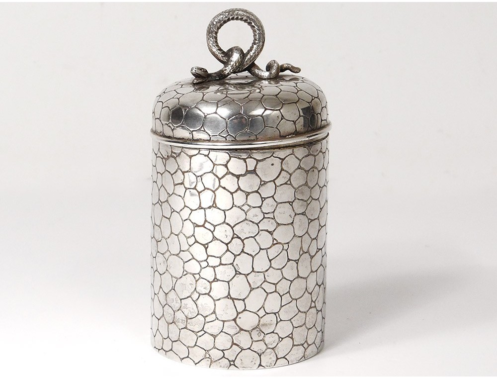 Sterling silver box 800 German goldsmith JH Werner snake 322gr nineteenth