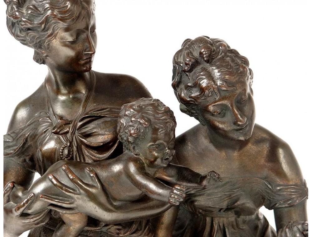 Bronze sculpture AE. Gaudez Two Women Surprised Child 56cm Nineteenth ...