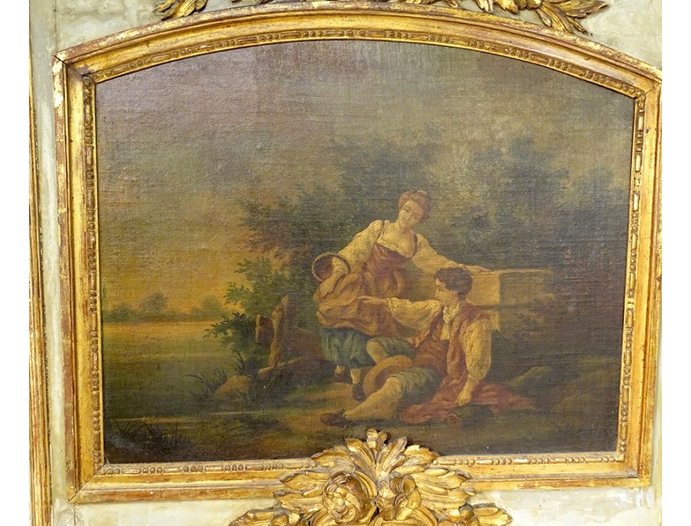 Trumeau glace HSP Louis XVI gilt painted wood gallant scene 18th ...