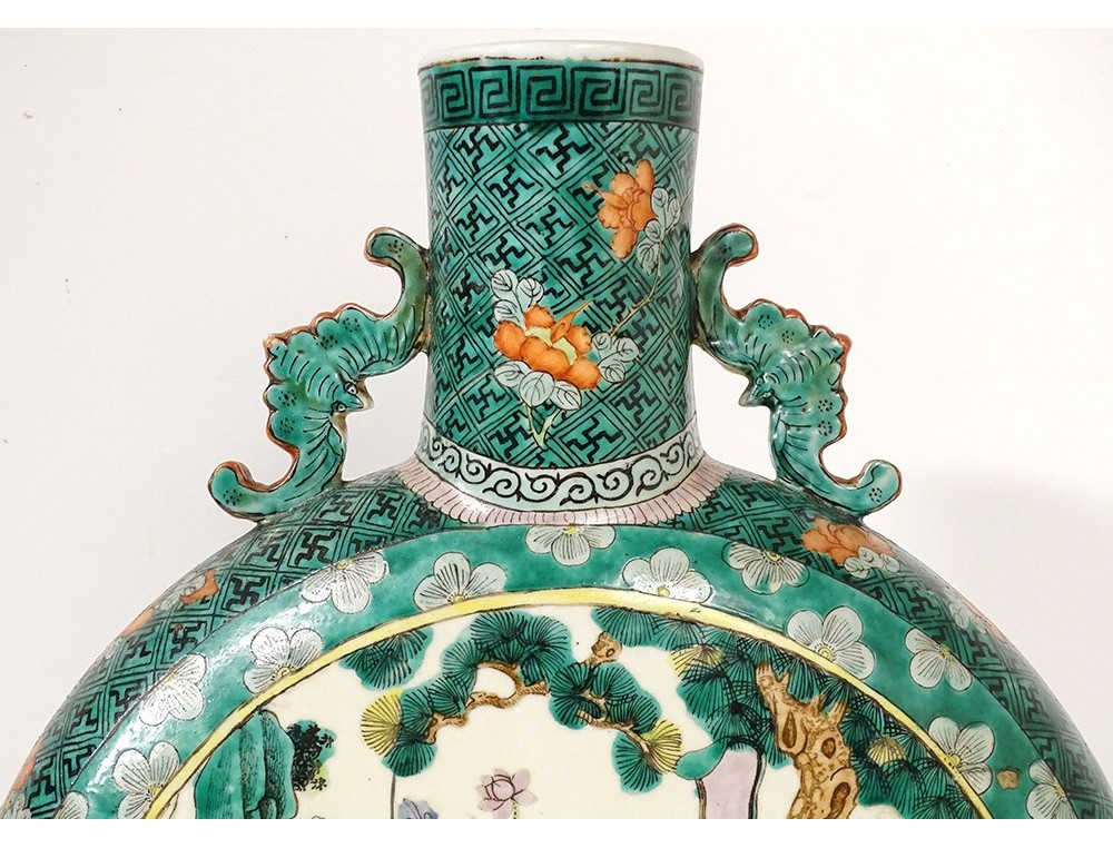 Large Chinese porcelain gourd Famille Verte Seven Sages XVIIIth Garden