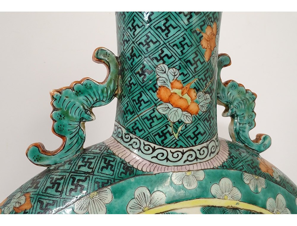 Large Chinese porcelain gourd Famille Verte Seven Sages XVIIIth Garden