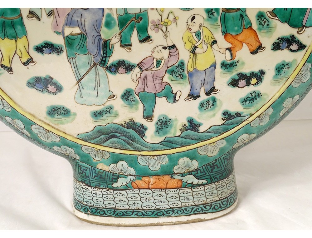 Large Chinese porcelain gourd Famille Verte Seven Sages XVIIIth Garden