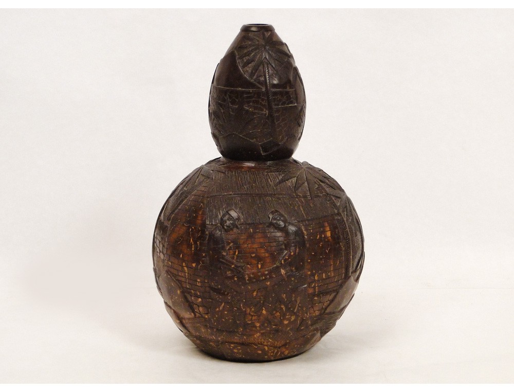 Coconut carved gourd Polynesia Folk Art 19th