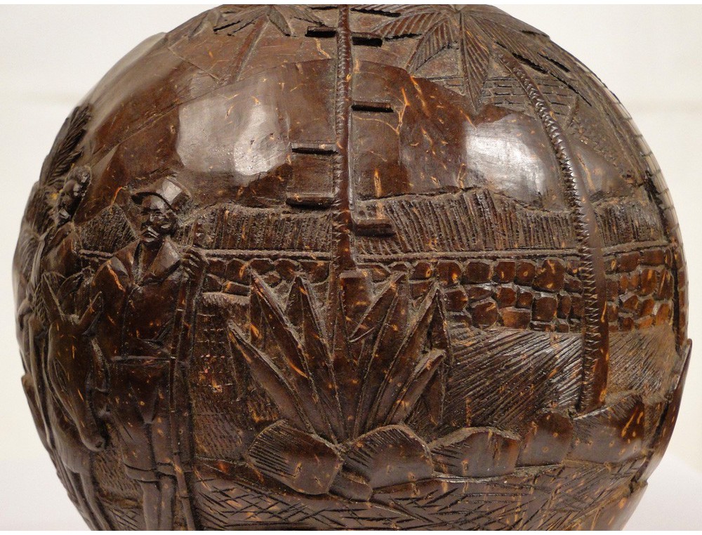 Coconut carved gourd Polynesia Folk Art 19th