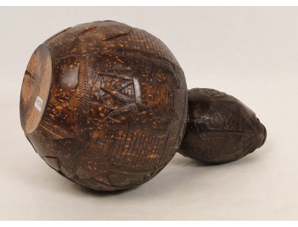 Coconut carved gourd Polynesia Folk Art 19th