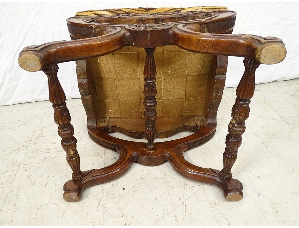 Curule stool carved walnut shell foliage nineteenth century