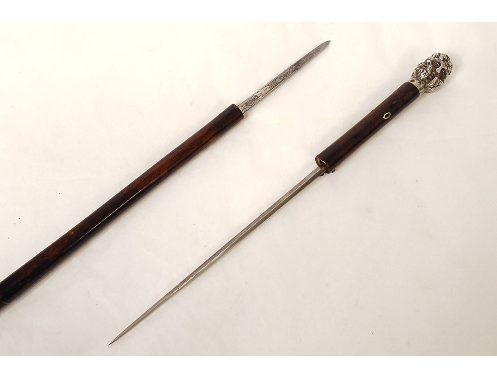 Dagger sword cane with pommel system 6 faces silvered bronze XIXth