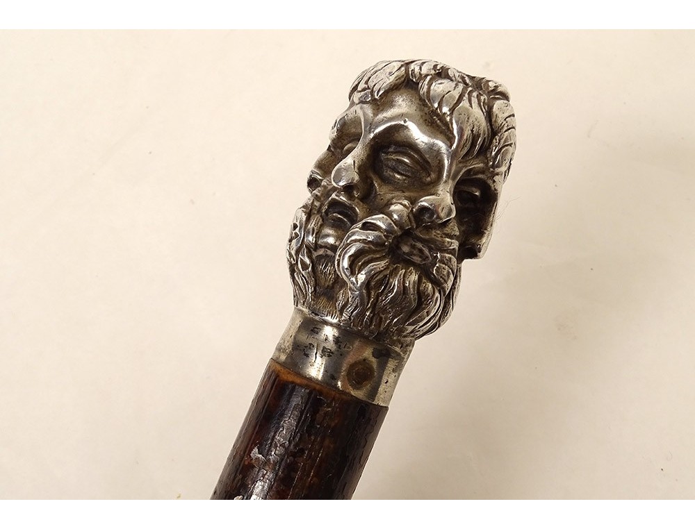 Dagger sword cane with pommel system 6 faces silvered bronze XIXth