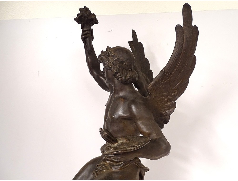 Large sculpture Marcel Debut Génie des Arts regulates marble late 19th ...