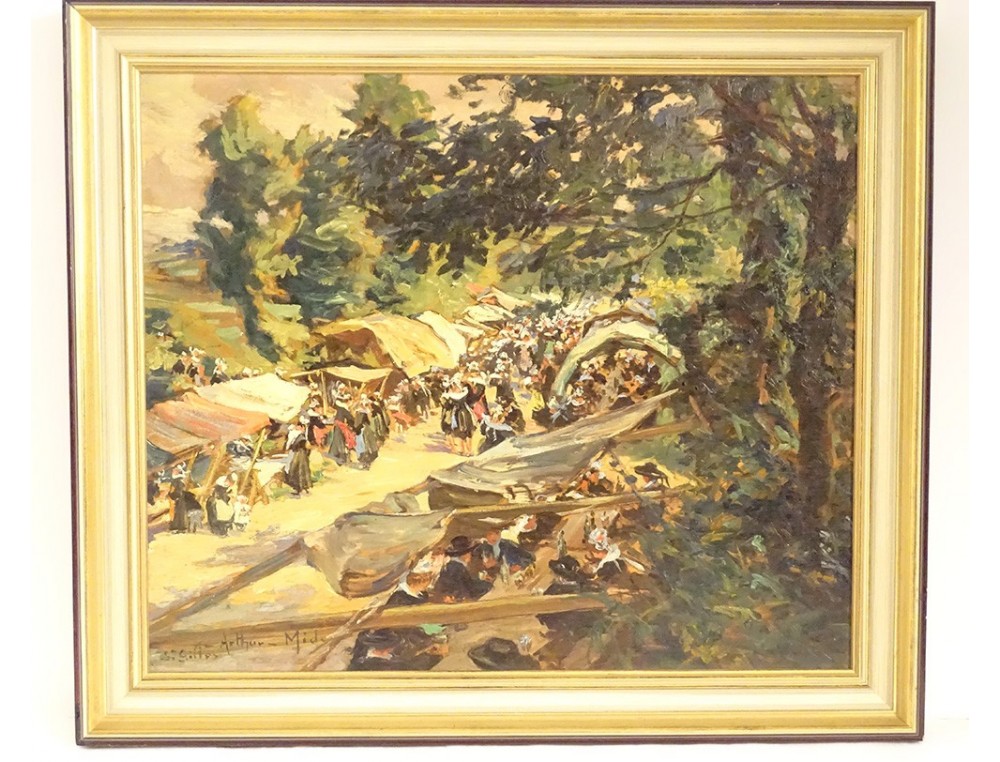 HSP painting Arthur Midy fair market Saint-Gilles Brittany Breton XXth