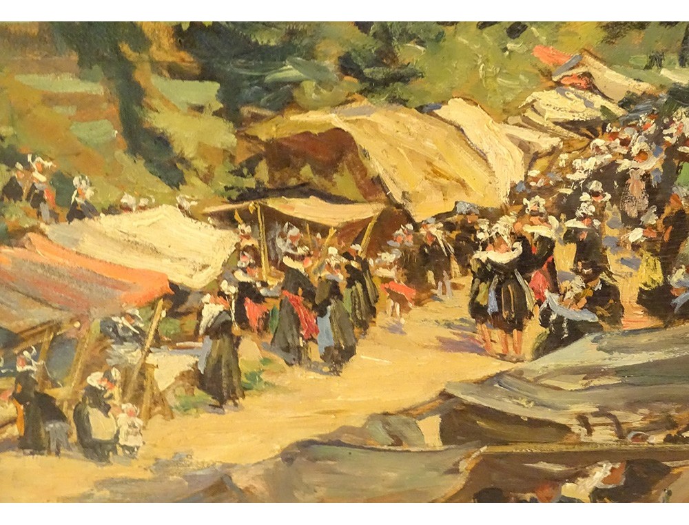 HSP painting Arthur Midy fair market Saint-Gilles Brittany Breton XXth
