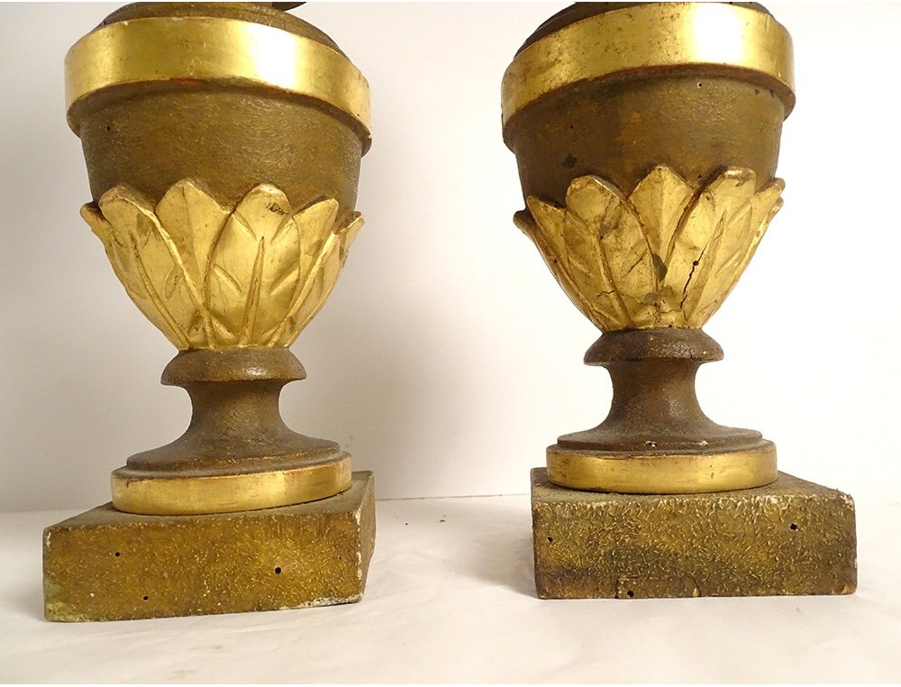 Pair of fire pots woodwork elements carved wood decoration XVIIIth ...