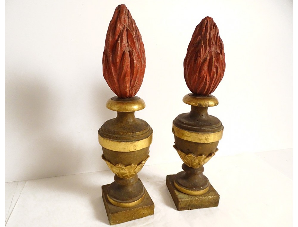 Pair of fire pots woodwork elements carved wood decoration XVIIIth ...