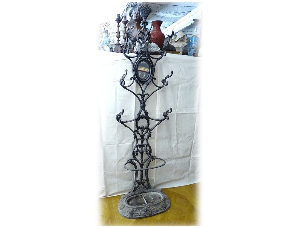 Large cast iron coat rack Corneau Charleville Art Nouveau XIXth