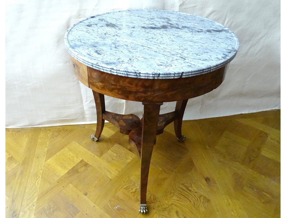 Pedestal table tripod mahogany veneer blue marble flowered Restoration ...