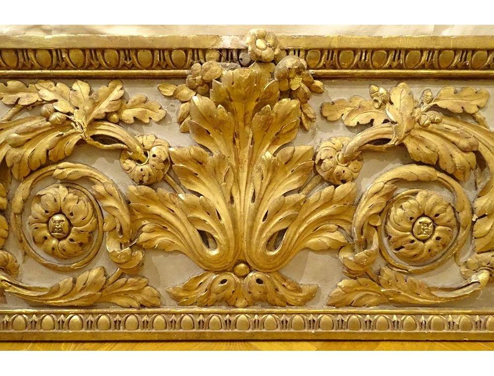 Large decorative panel carved polychrome gilded oak acanthus XVIII