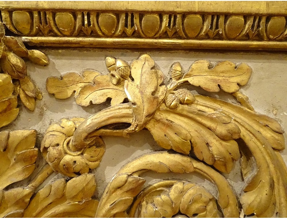 Large decorative panel carved polychrome gilded oak acanthus XVIII