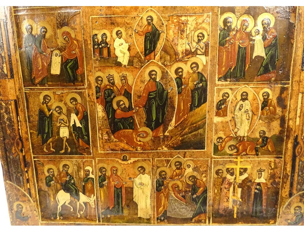 Icône orthodoxe russe HSP Scènes Vie Christ Résurrection Moscou XVIIIè