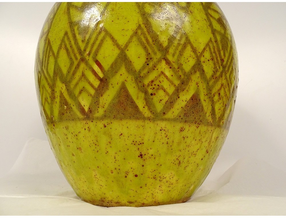 Vase ovoïde Raoul Lachenal céramique émaillée géométrique Art Déco XXème