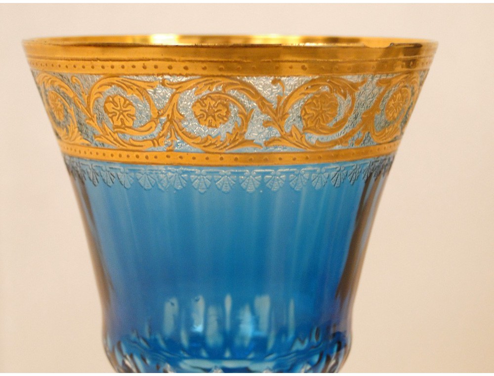 Crystal glass of St. Louis color blue and gilt 20th