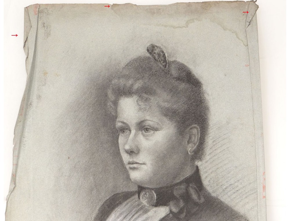 Dessin portait femme bourgeoise école arts décoratifs XXème siècle