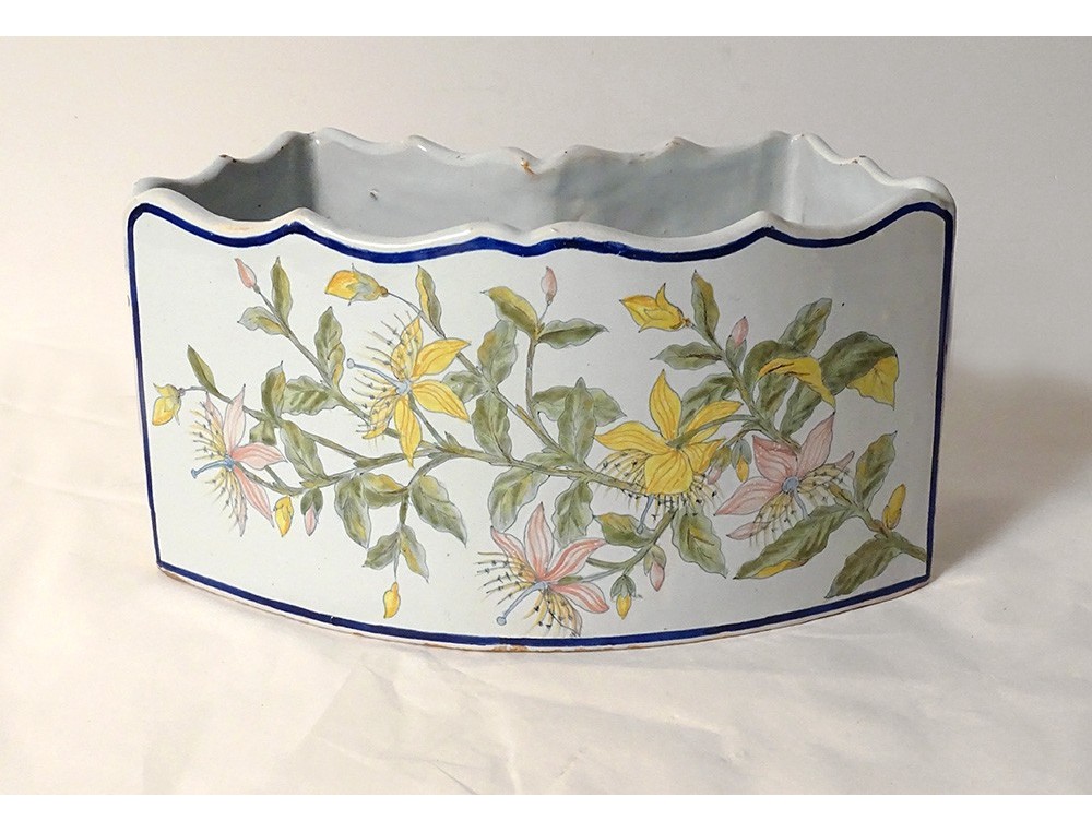 Jardinière faïence PB Quimper personnages Scaër Chateaulin blason fin XIXè