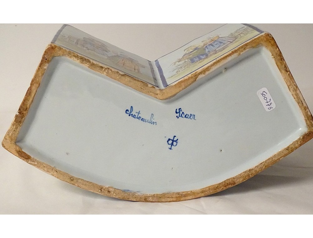 Jardinière faïence PB Quimper personnages Scaër Chateaulin blason fin XIXè