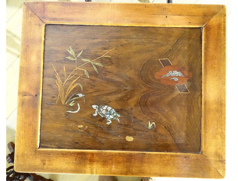 4 wooden nesting tables mother-of-pearl marquetry Japanese turtle ...