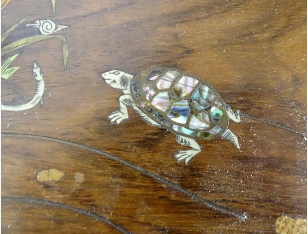4 wooden nesting tables mother-of-pearl marquetry Japanese turtle ...