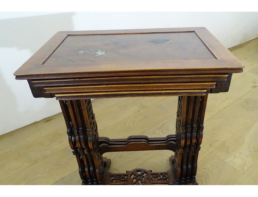 4 wooden nesting tables mother-of-pearl marquetry Japanese turtle ...