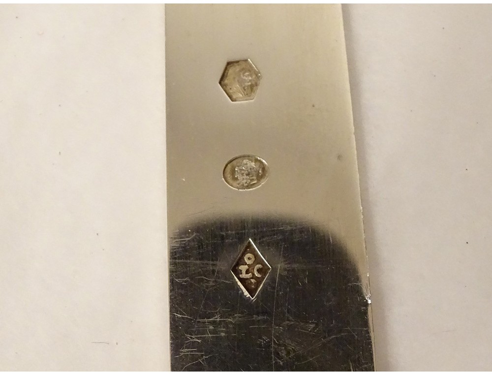 6 solid silver dessert knives Old Man ebony handle 19th century box