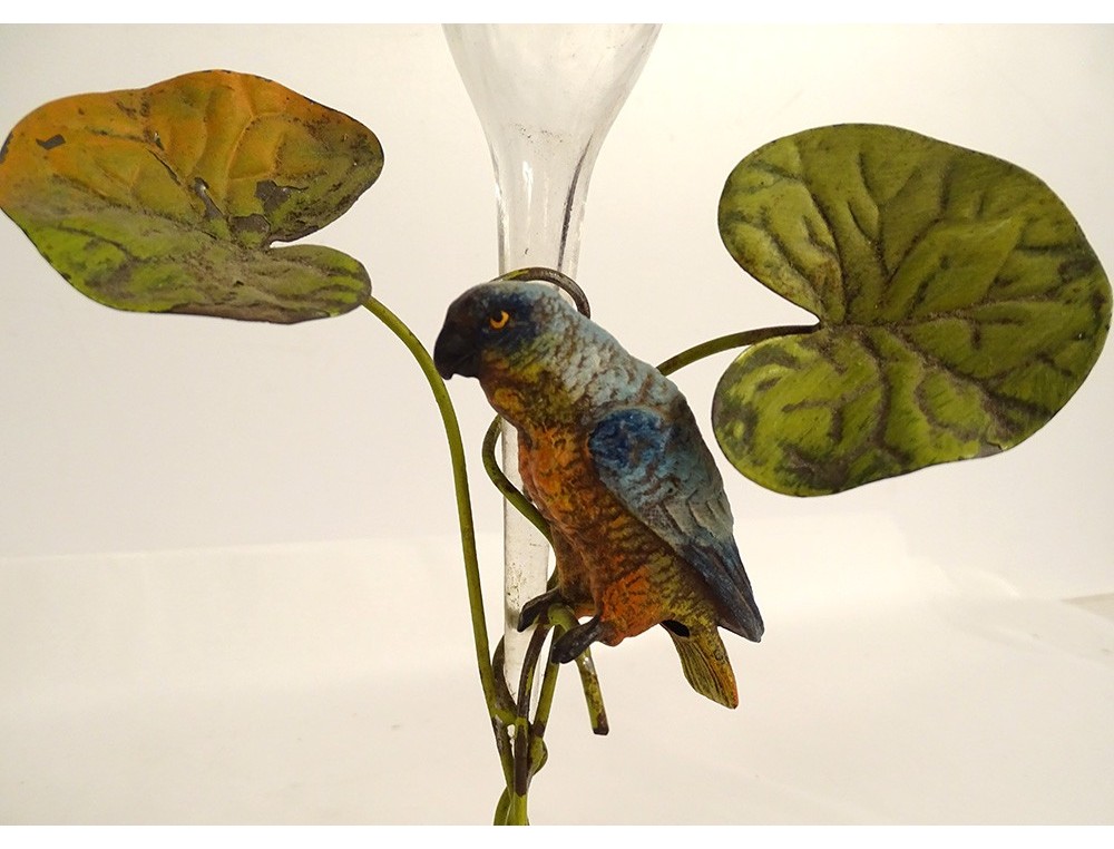 Pique-fleur soliflore lead sculpture Nuremberg parrot cut crystal 19th