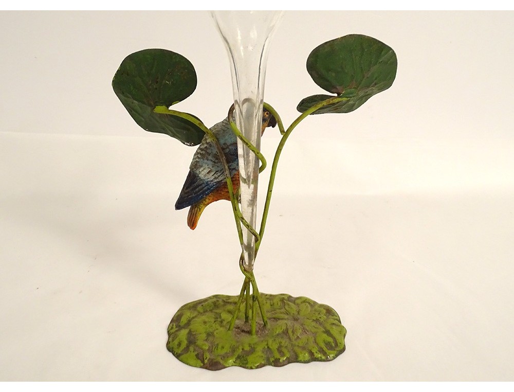 Pique-fleur soliflore lead sculpture Nuremberg parrot cut crystal 19th