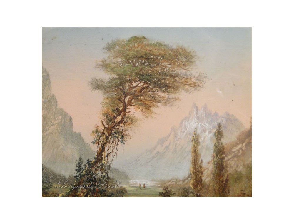 Mountain Valley Lake Landscape engraving Switzerland Italy 19th