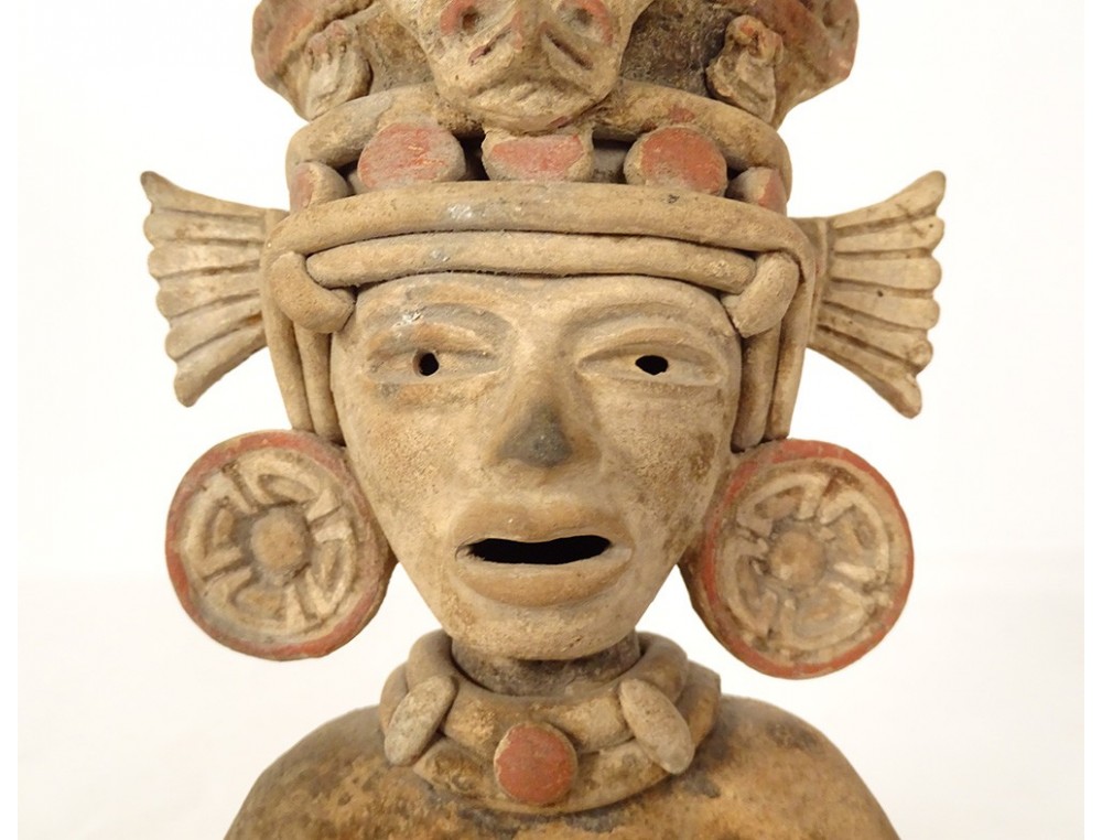 Fragment pre-Columbian sculpture man head Tumaco La Tolita terracotta