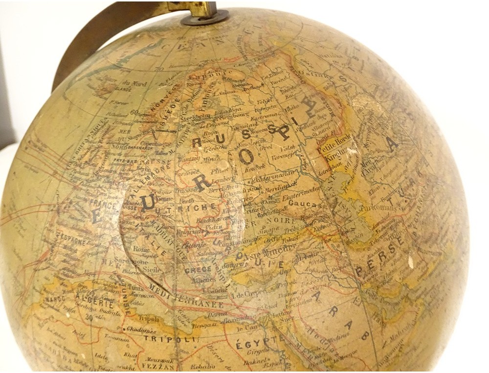 Globe terrestrial sphere world map Barbot geographer Ikelmer Paris wood ...