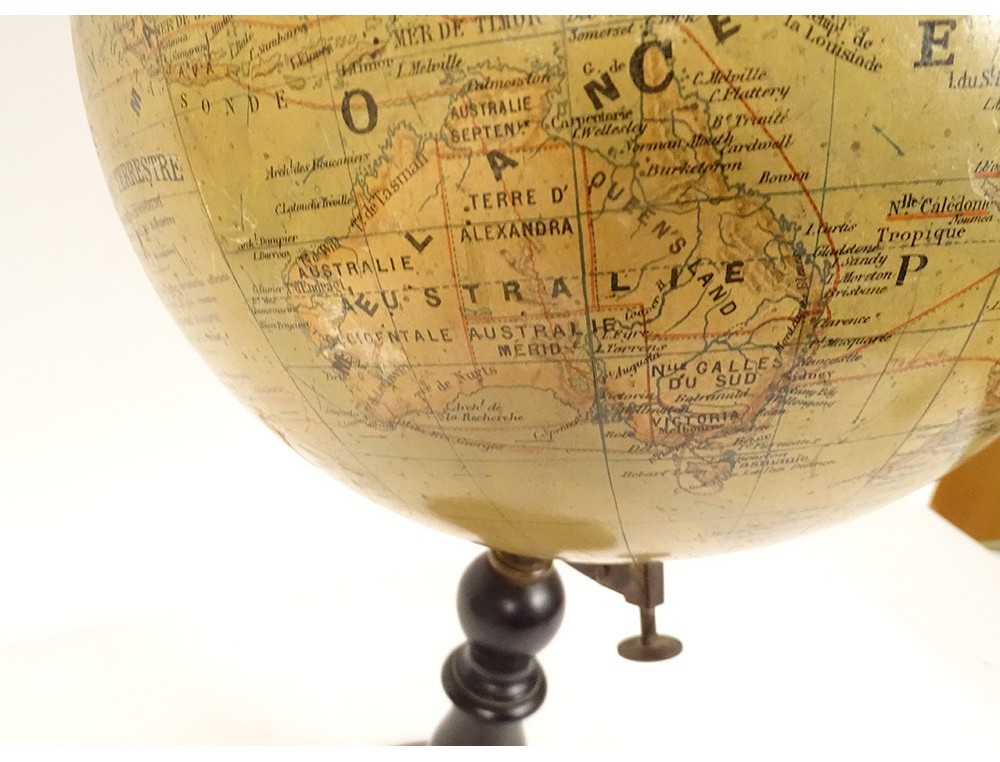 Globe terrestrial sphere world map Barbot geographer Ikelmer Paris wood ...