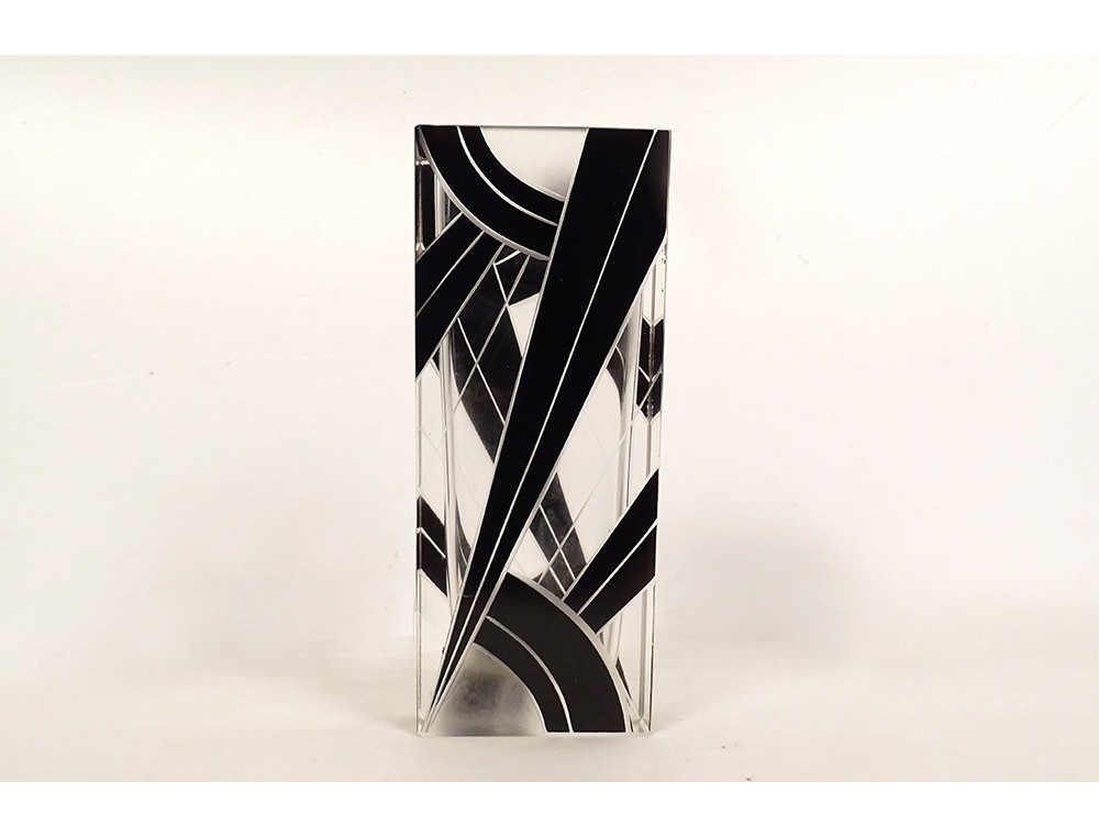 Vase Karl Palda enameled cut glass geometric decoration Art Deco 1930 ...