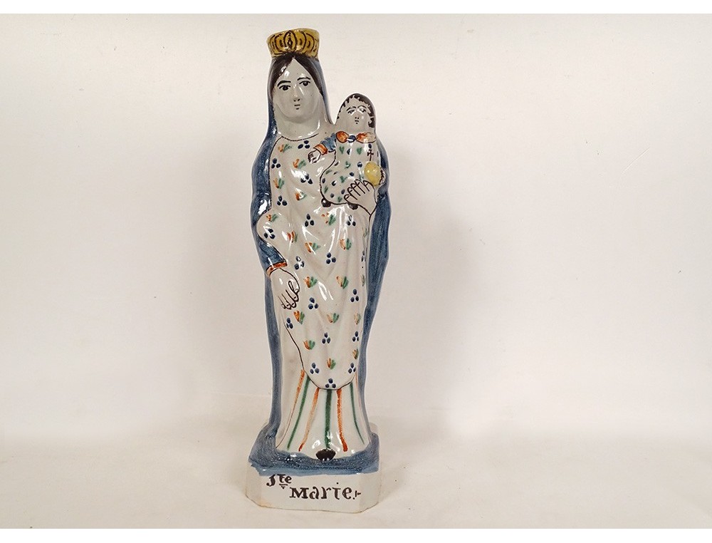 Statuette Virgin giving birth Saint Mary earthenware Quimper Child ...