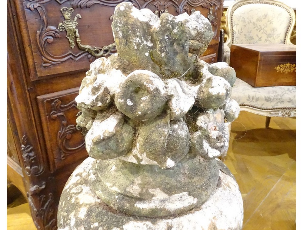 Pair of large decorative fire pots in white stone, flowers and fruits ...